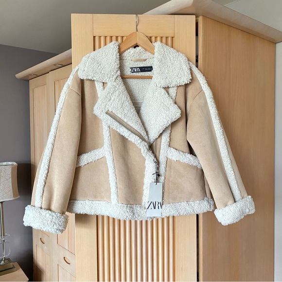 Zara | Jackets & Coats | Zara Double Faced Shearling Jacket Cream Tan ...